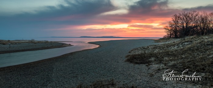 The Mouth of the Platte River And Platte Bay Sunrise on Lake Michigan ...